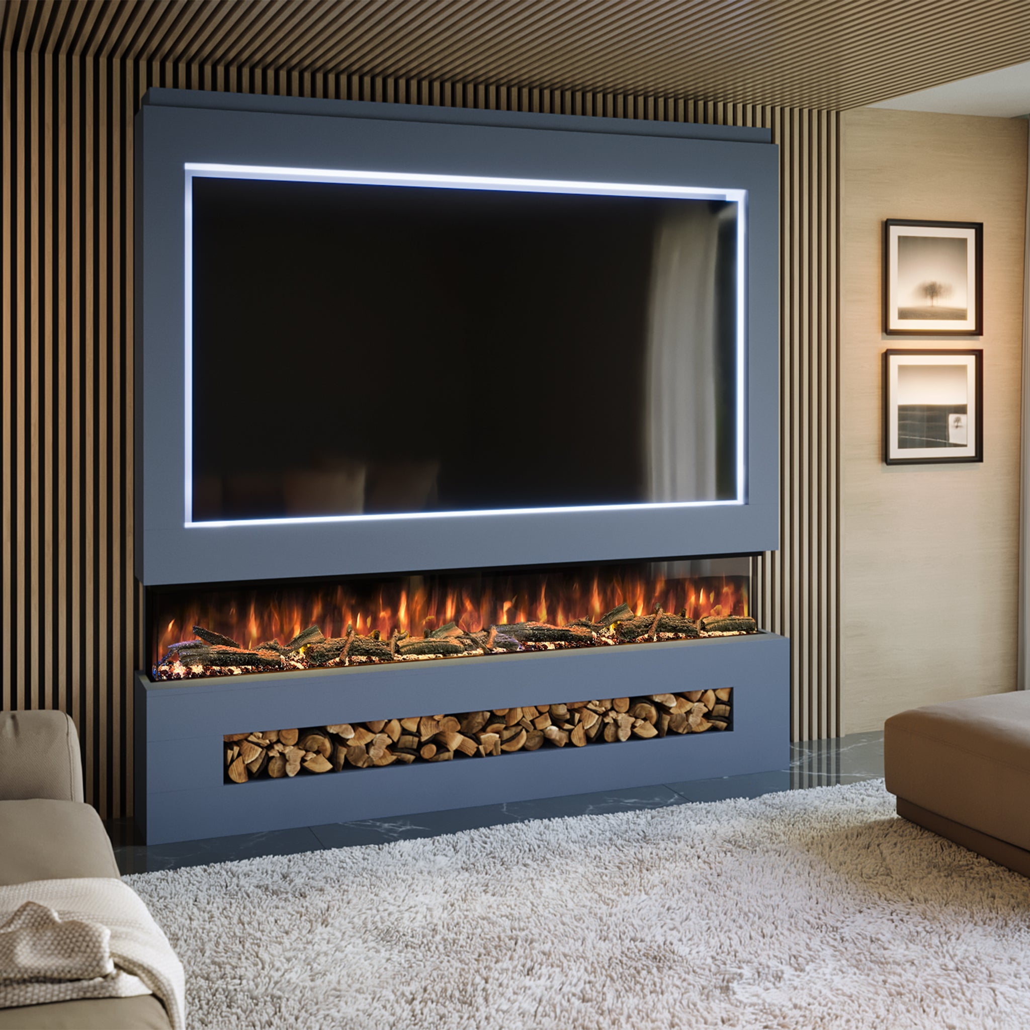 Evolution Fires - Pre-Built Media Wall Package 16 with electric firepl ...